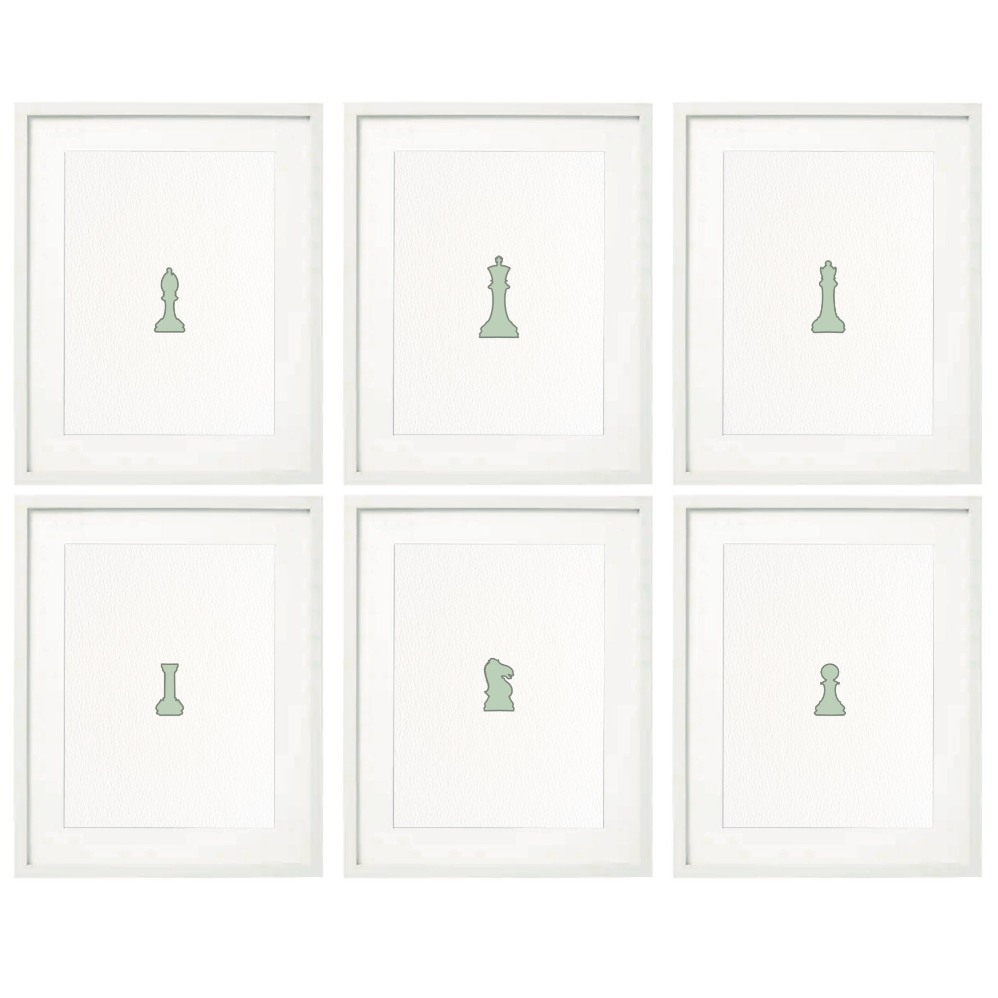 Set of 6 Green Chess Pieces Printable Art ~ Wall Art ~ Green Chess ...