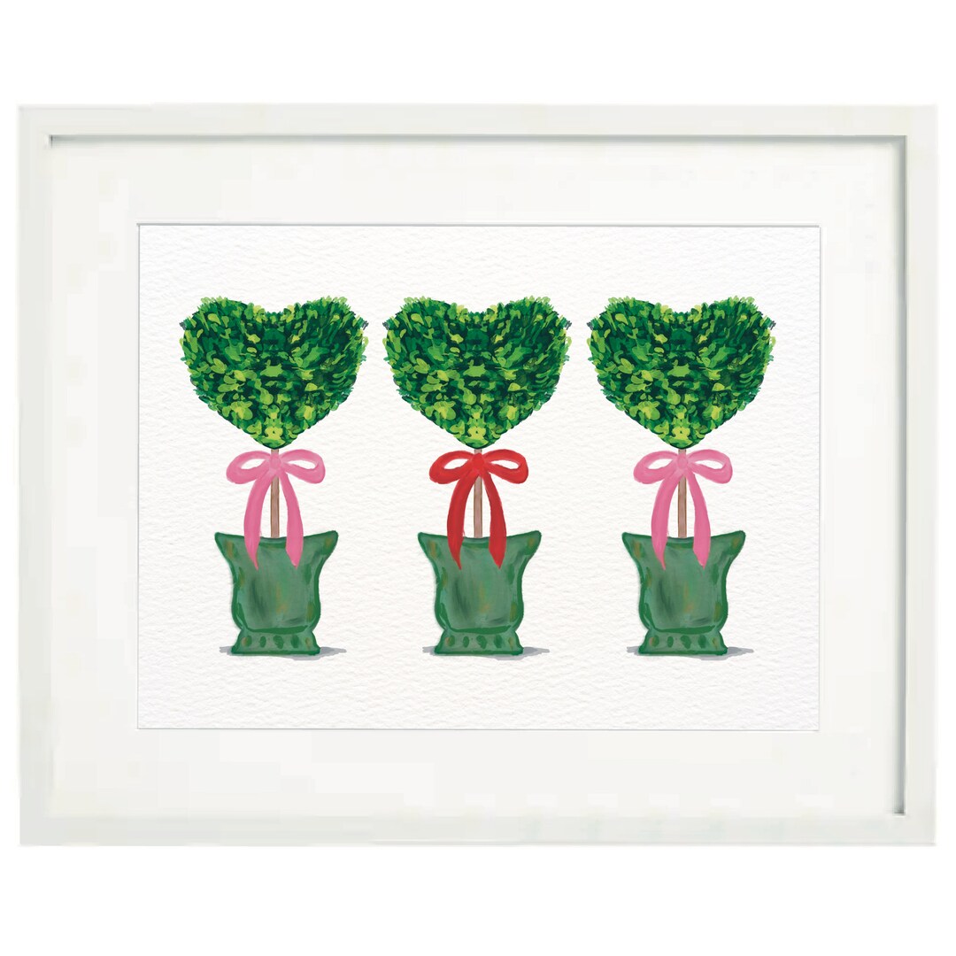 Pink and Red Bow Heart Topiary Printable Art Valentines Day Wall Art ...