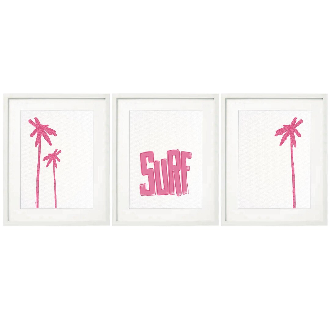Three Surf Pink Beach Palm Tree Printable Art ~ Wall Art ~ Pink Surf ...