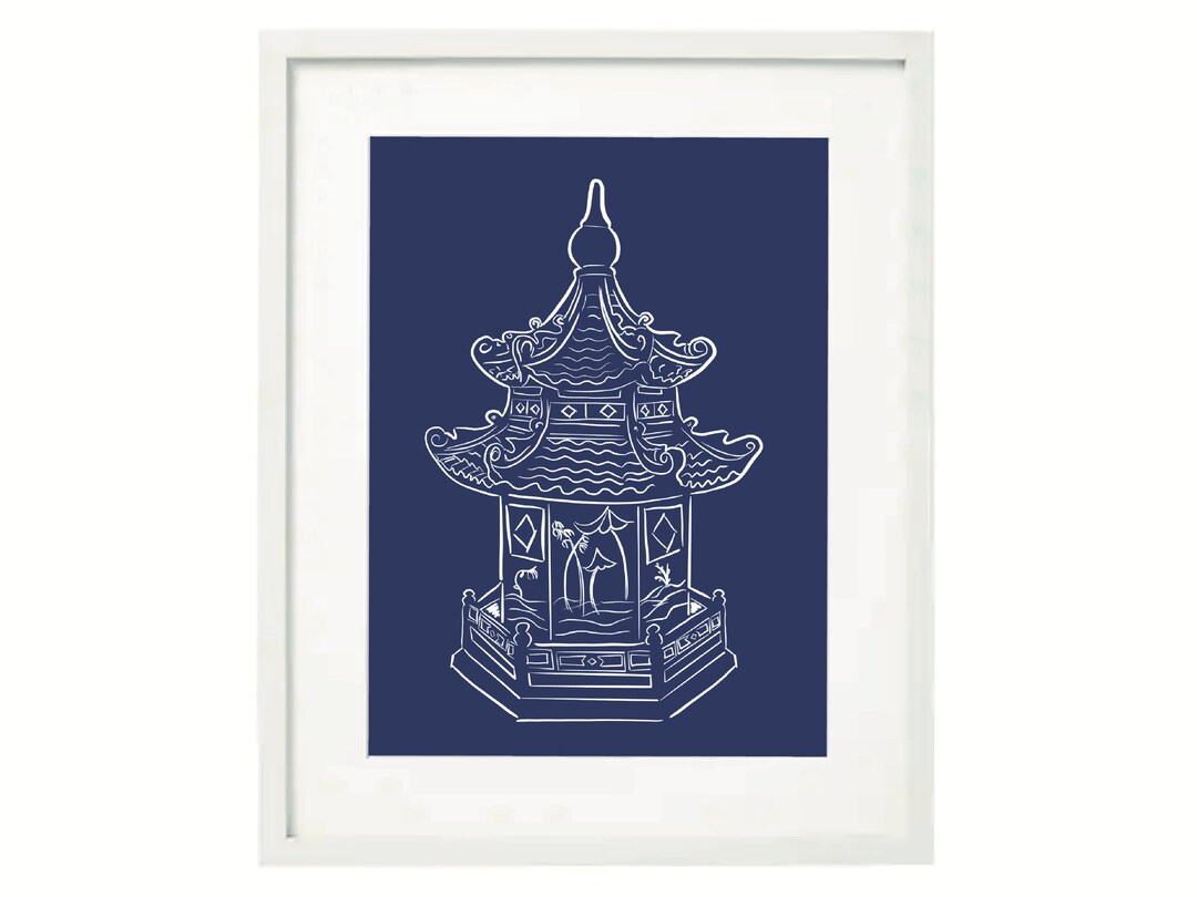 Dark Blue Pagoda Printable Art ~ Wall Art ~ Blue Pagoda Posters ...