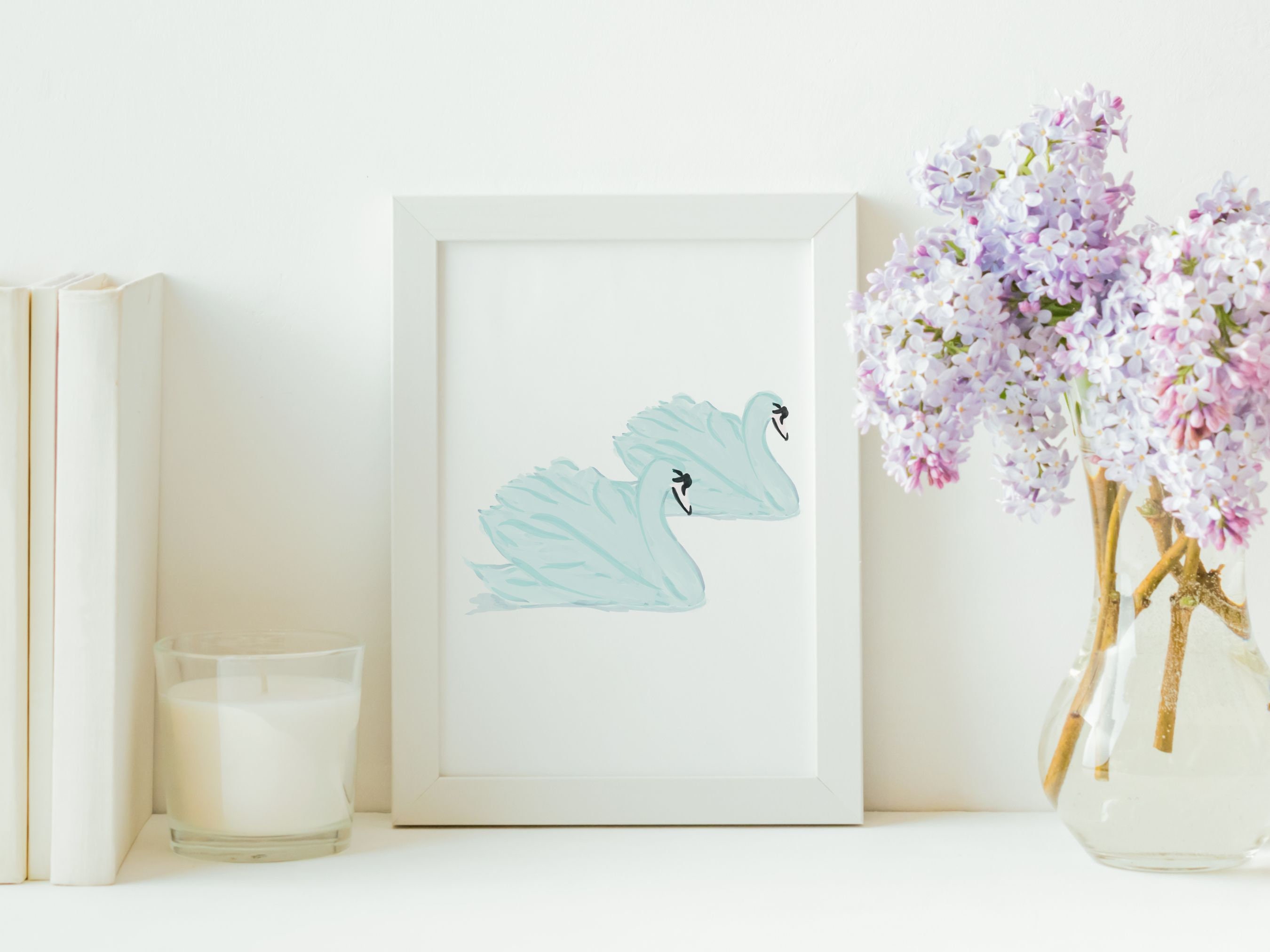 Watercolor Light Blue Swans Printable Wall Art ~ Instant Downloadable ...