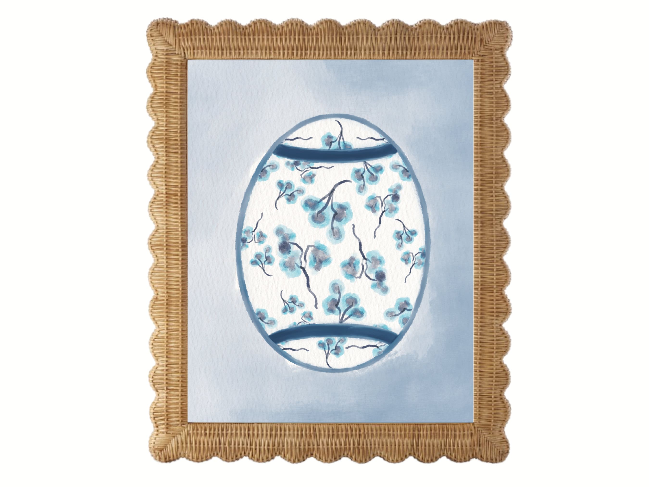 Blue Chinoiserie Easter Egg Flowers Printable Wall Art ~ Instant ...