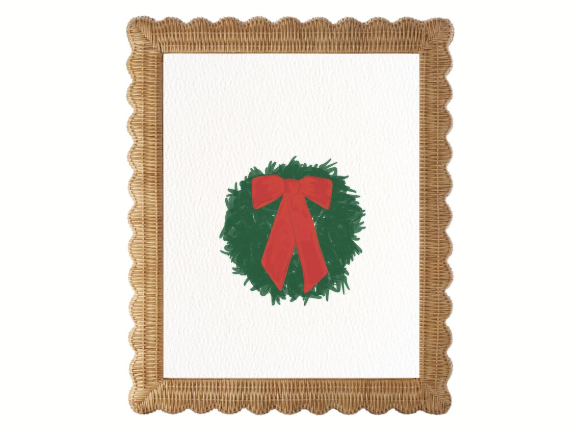 Christmas Wreath With Red Bow Printable Art Christmas Wall - Etsy