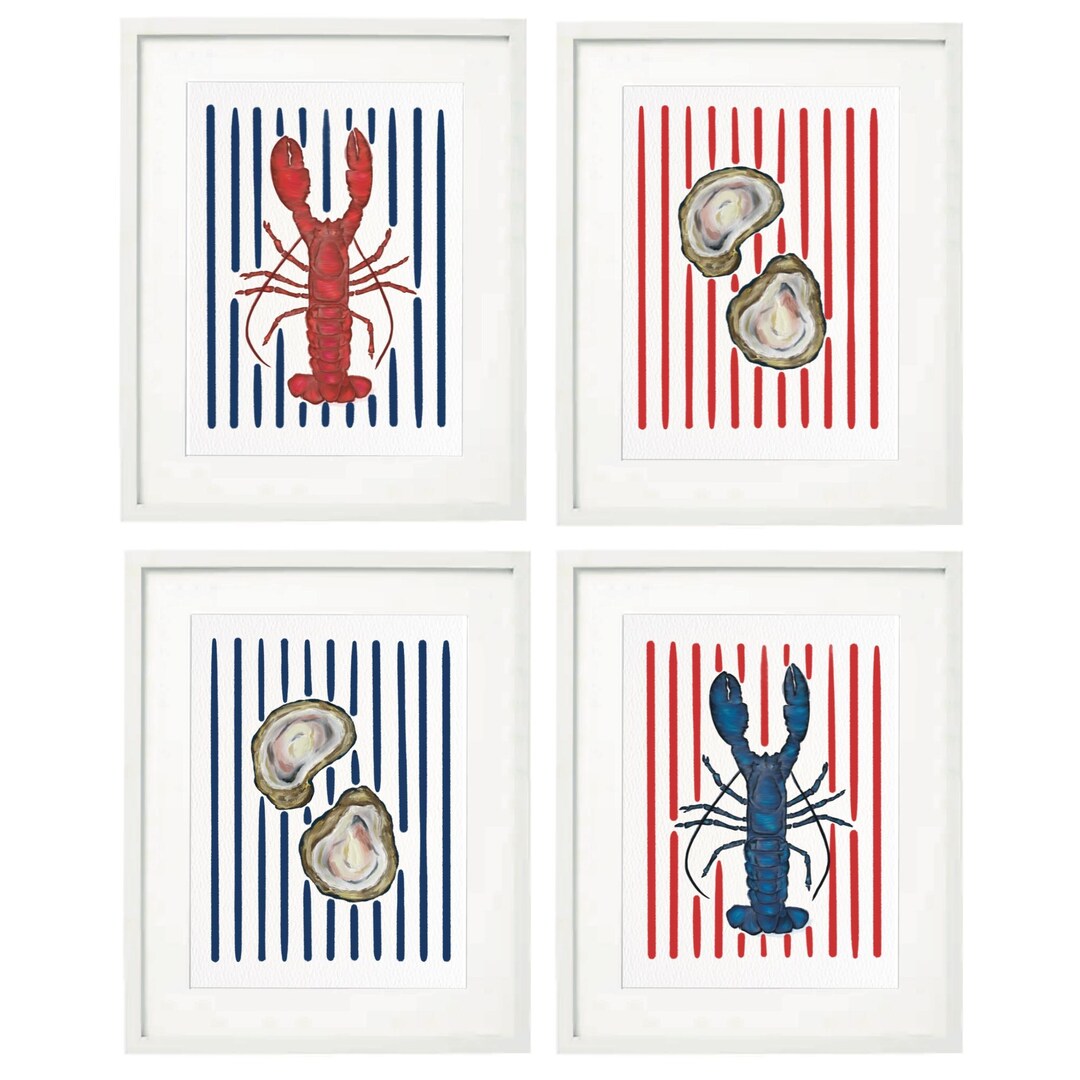 Coastal Chic Nautical Printable Art Set With Lobster and Oysters Design ...