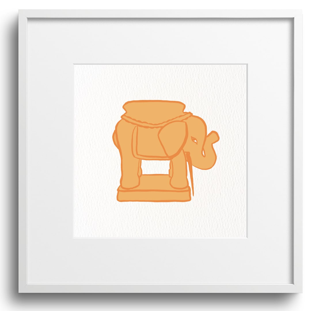 Square Orange Elephant Garden Stool Printable Art ~ Wall Art ~ Square ...