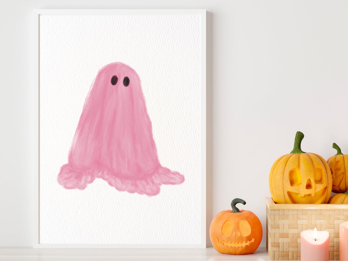 Halloween Pink Ghost Printable Art Wall Art Light Pink Light Ghost ...