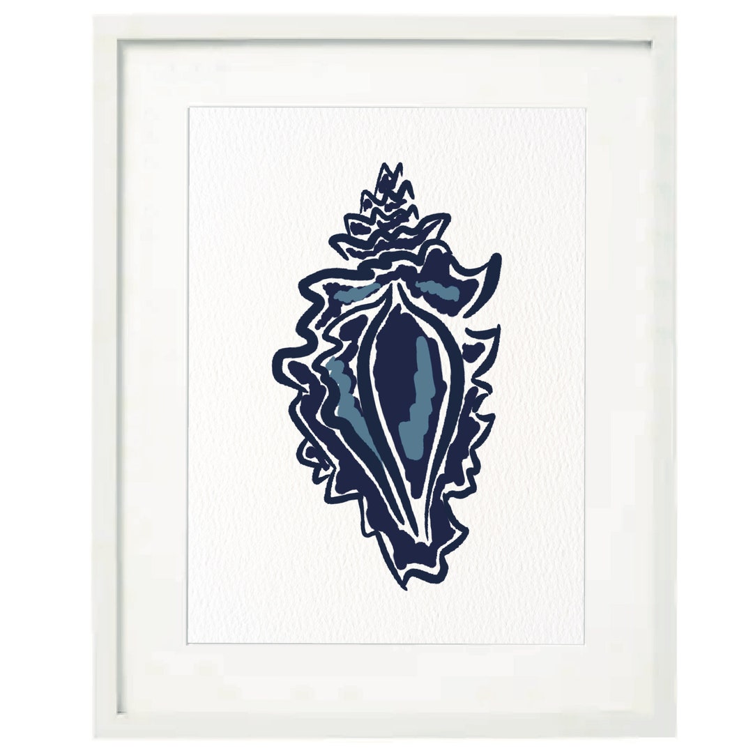 Dark Blue Seashell Art Print: Coastal Wall Decor (digital Download) - Etsy