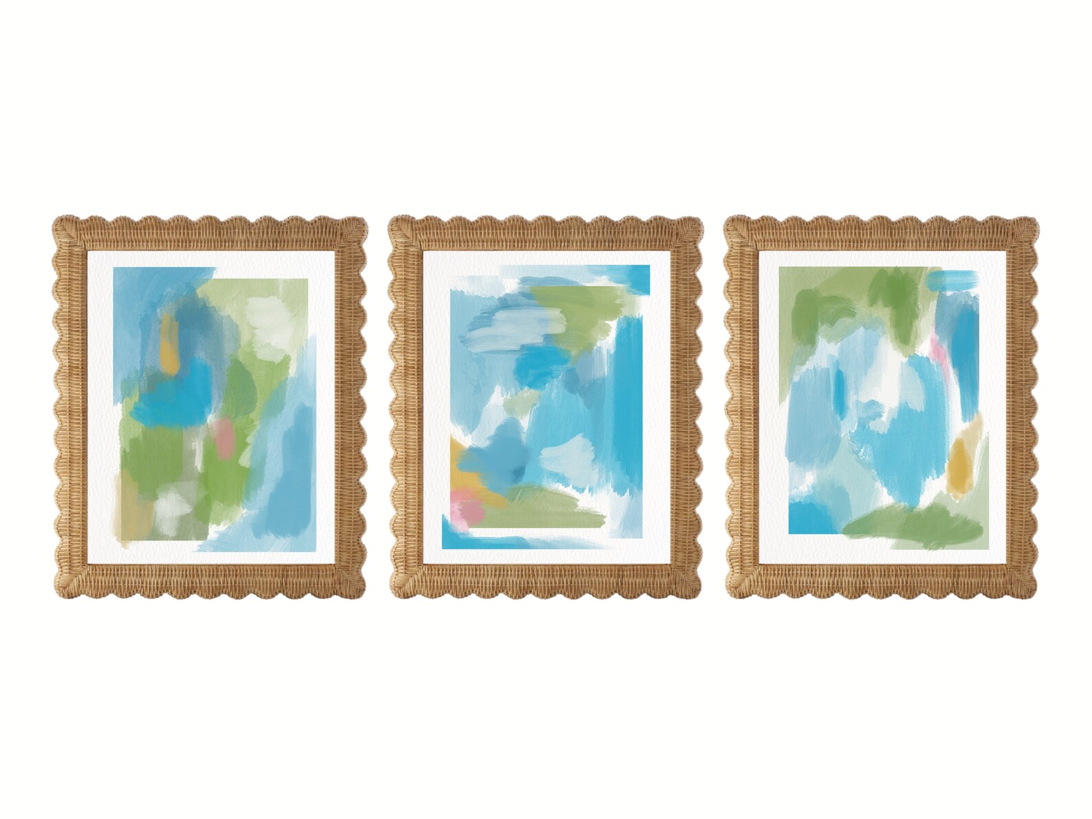 Blue Green Abstract Art Prints: Set of 3 Watercolor Brushstrokes ...