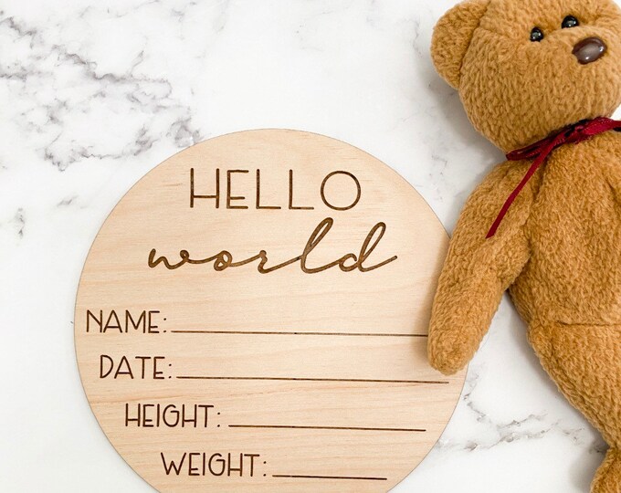 Hello World Birth Announcement Custom Wood Sign Baby Shower Gift New ...