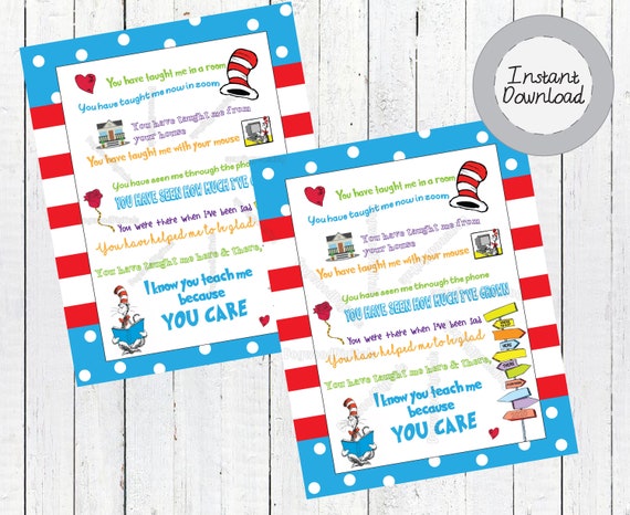 Dr Seuss Themed Teacher Appreciation Printable From Child | Etsy