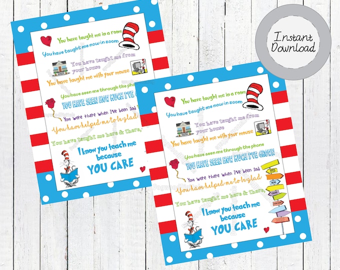 Dr Seuss Themed Teacher Appreciation Printable From Child perfect for ...