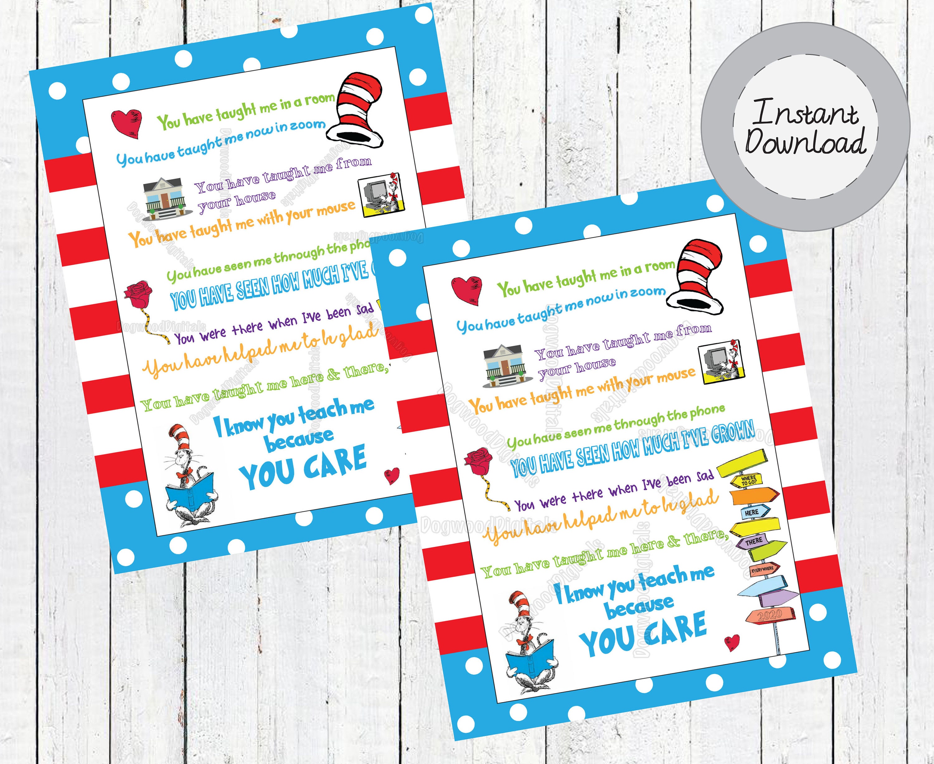 Dr Seuss Themed Teacher Appreciation Printable From Child **perfect for ...