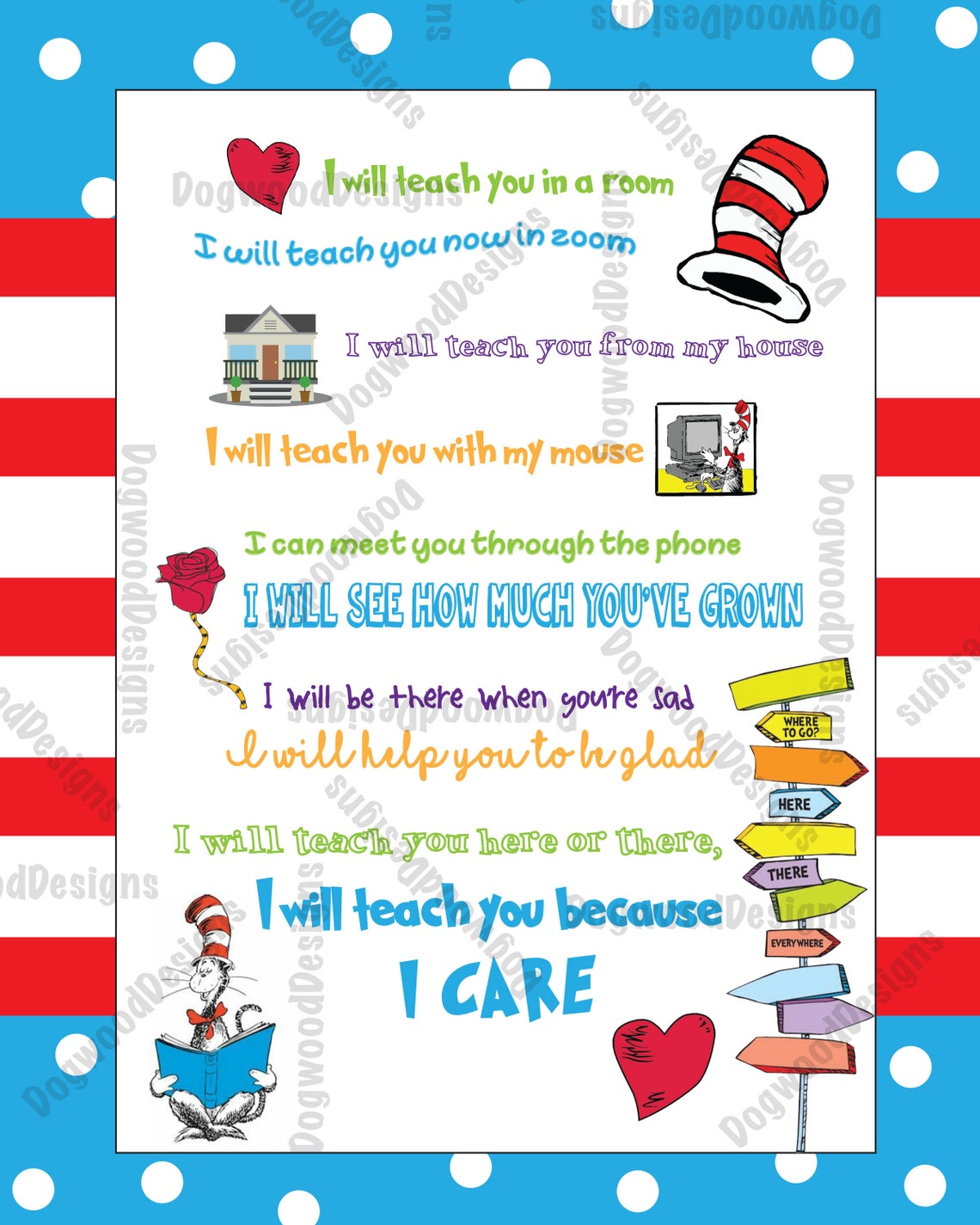 Dr Seuss Themed Printable From Teacher to Student - Etsy