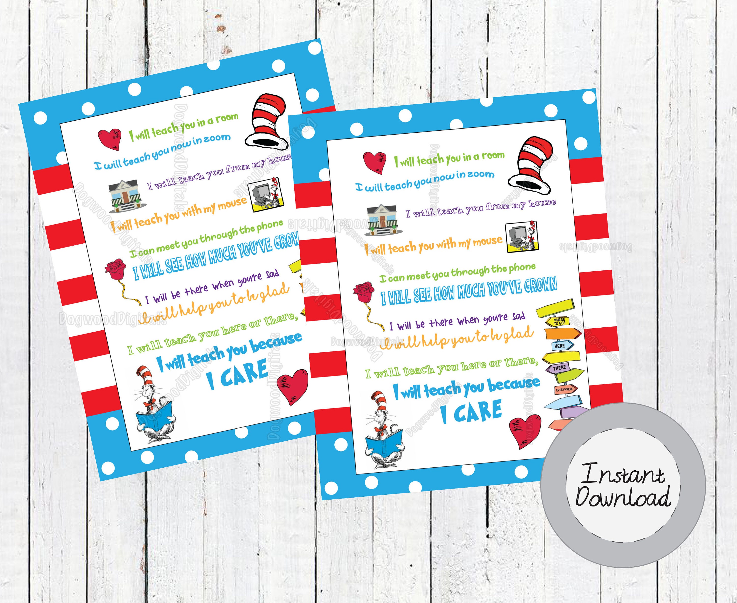 Dr Seuss Themed Printable From Teacher to Student - Etsy