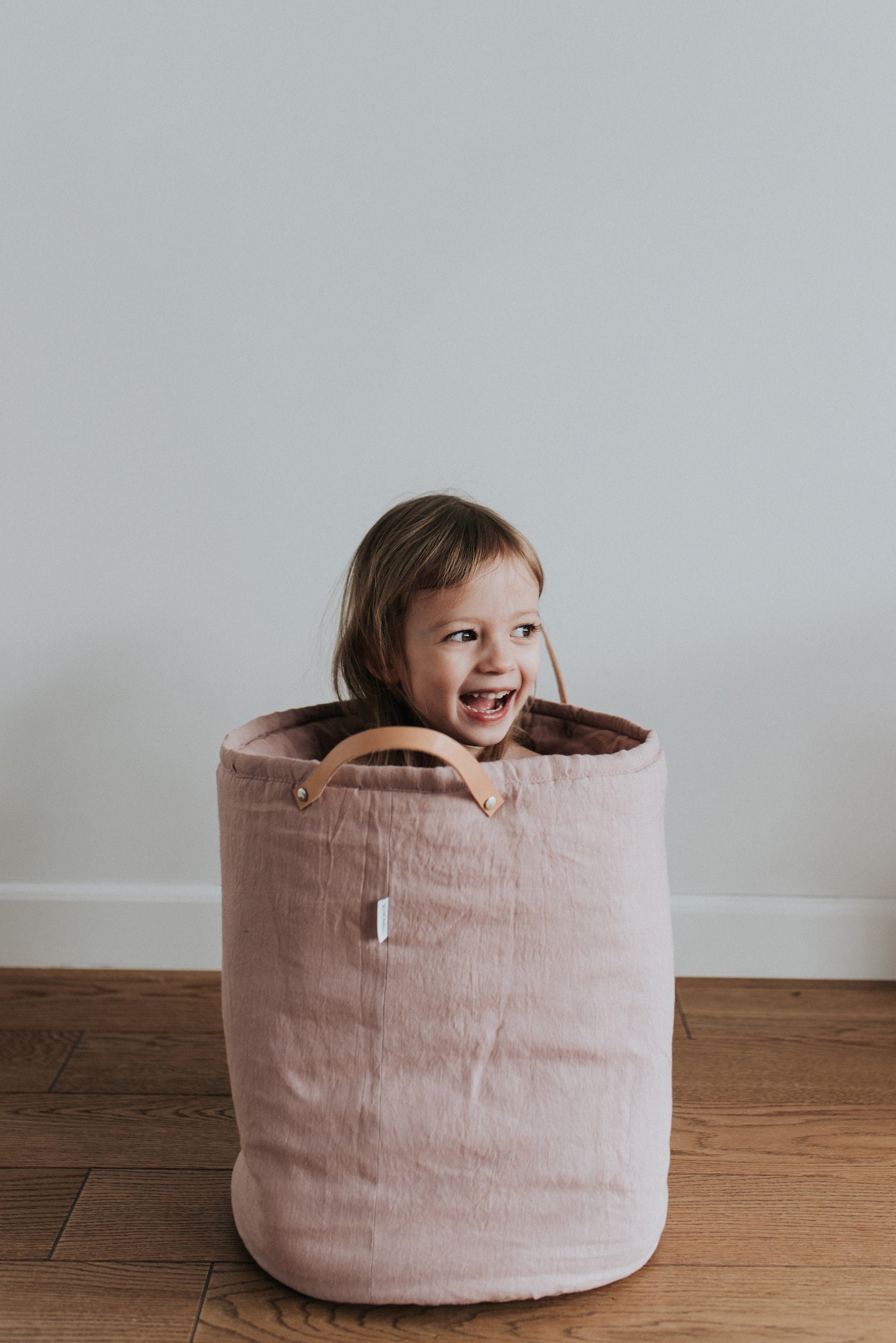 Linen Basket With Leather Handles/ Linen Storage Basket/ Linen Fabric ...