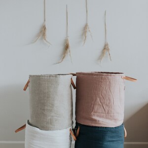 Linen Basket With Leather Handles/ Linen Storage Basket/ Linen Fabric ...