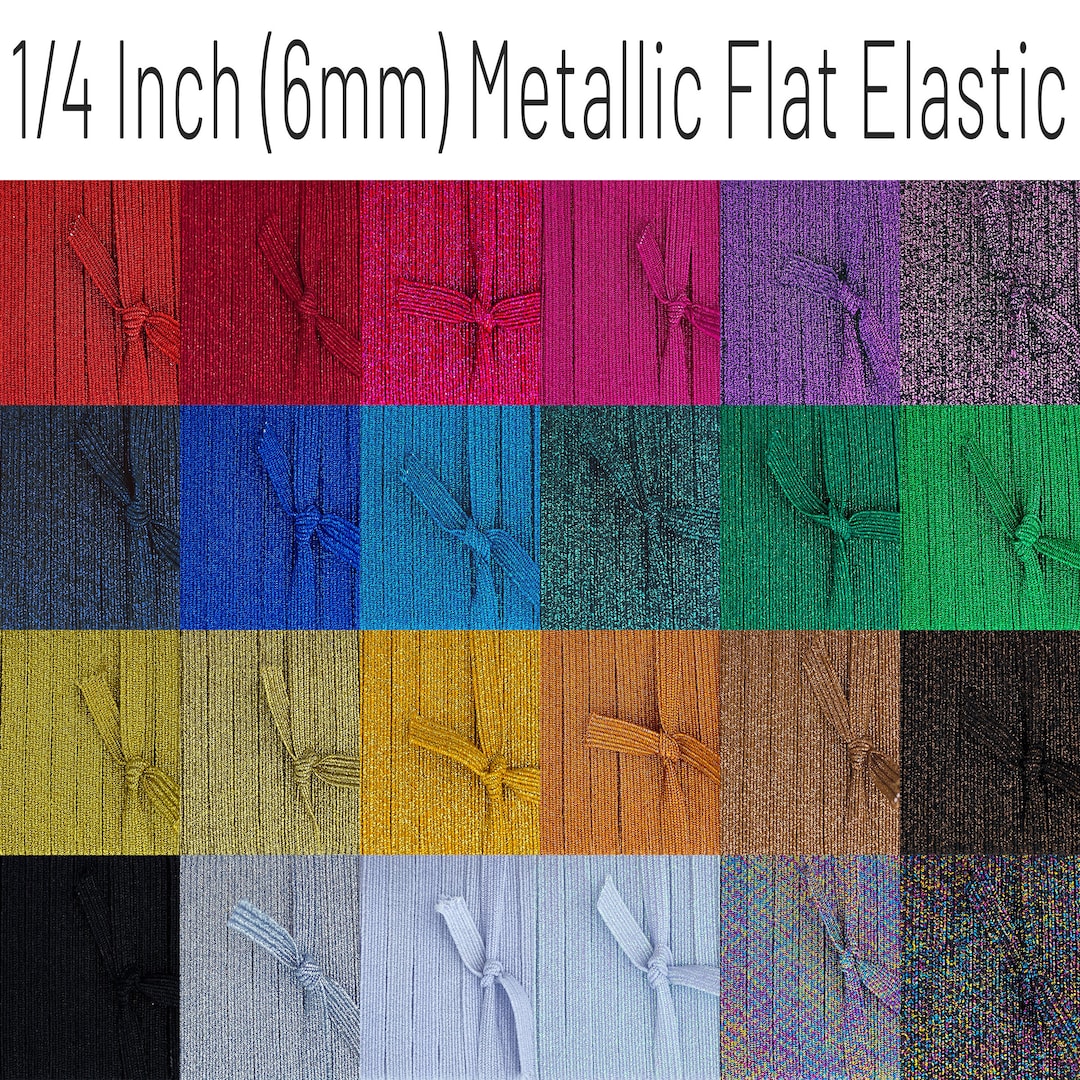 1/4 Inch (6mm) Braided Metallic Elastic, Glitter Skinny Flat Colored ...