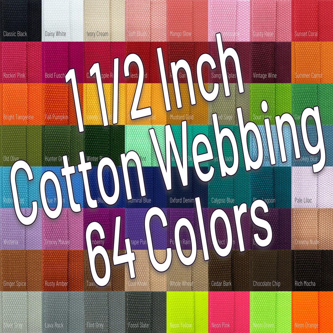 1 1/2 Inch Wide Cotton Webbing (38mm) Colored Webbing by the Yard - Etsy