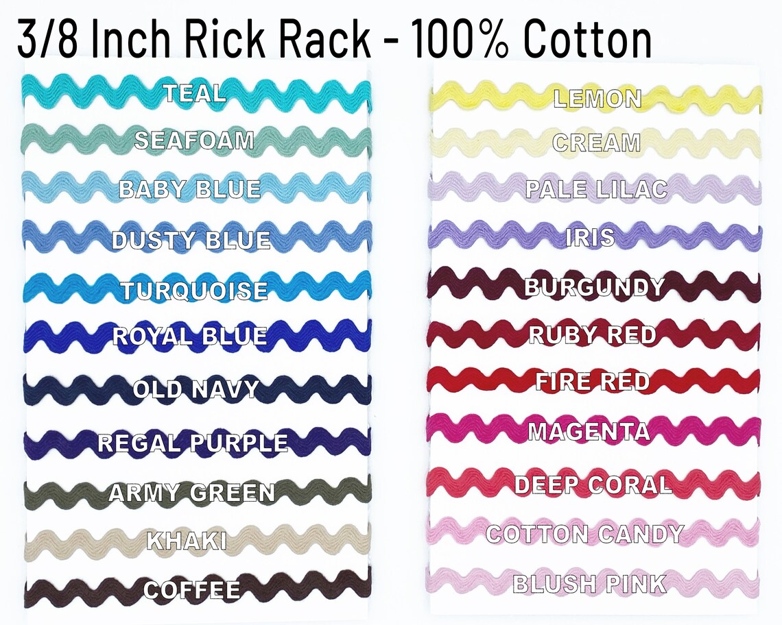 3/8 Inch COTTON Rick Rack 10mm by the Yard 22 Colors Ric - Etsy
