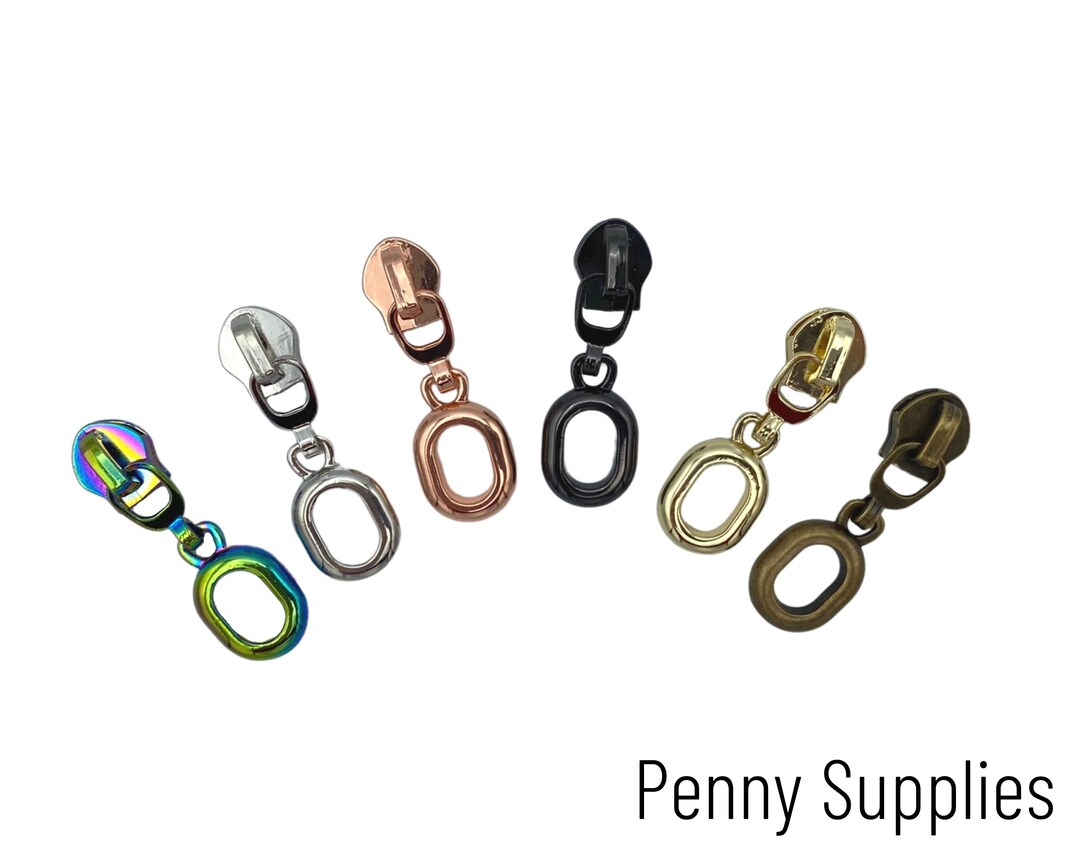STYLE 24, Size #5 Metal Zipper Pull, SET OF 3 or Variety Pack, Oval ...