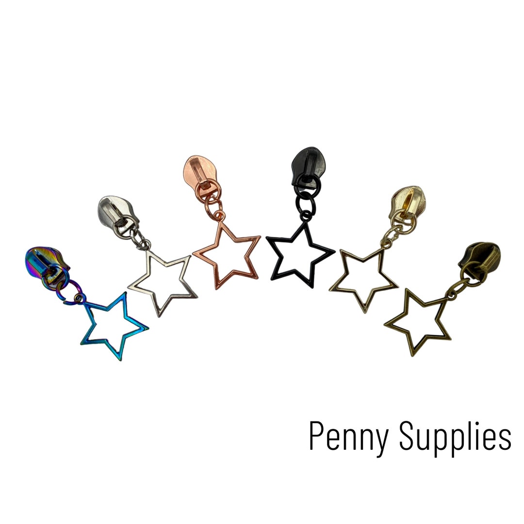 STYLE 3, Size #5 Metal Zipper Pull, SET OF 3 or Variety Pack, Star ...
