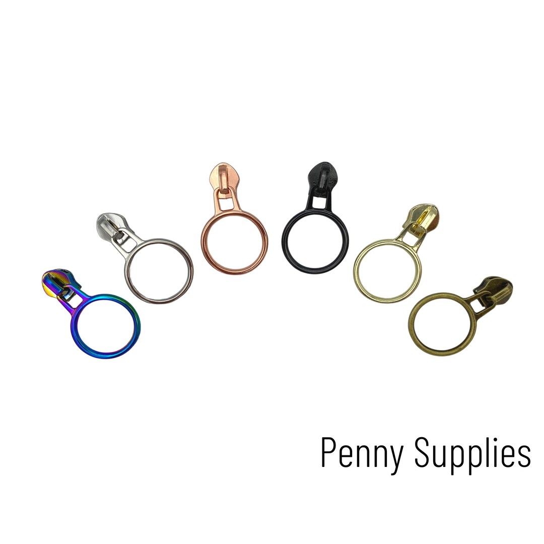 STYLE 5, Size #5 Metal Zipper Pull, SET OF 3 or Variety Pack, Circle ...