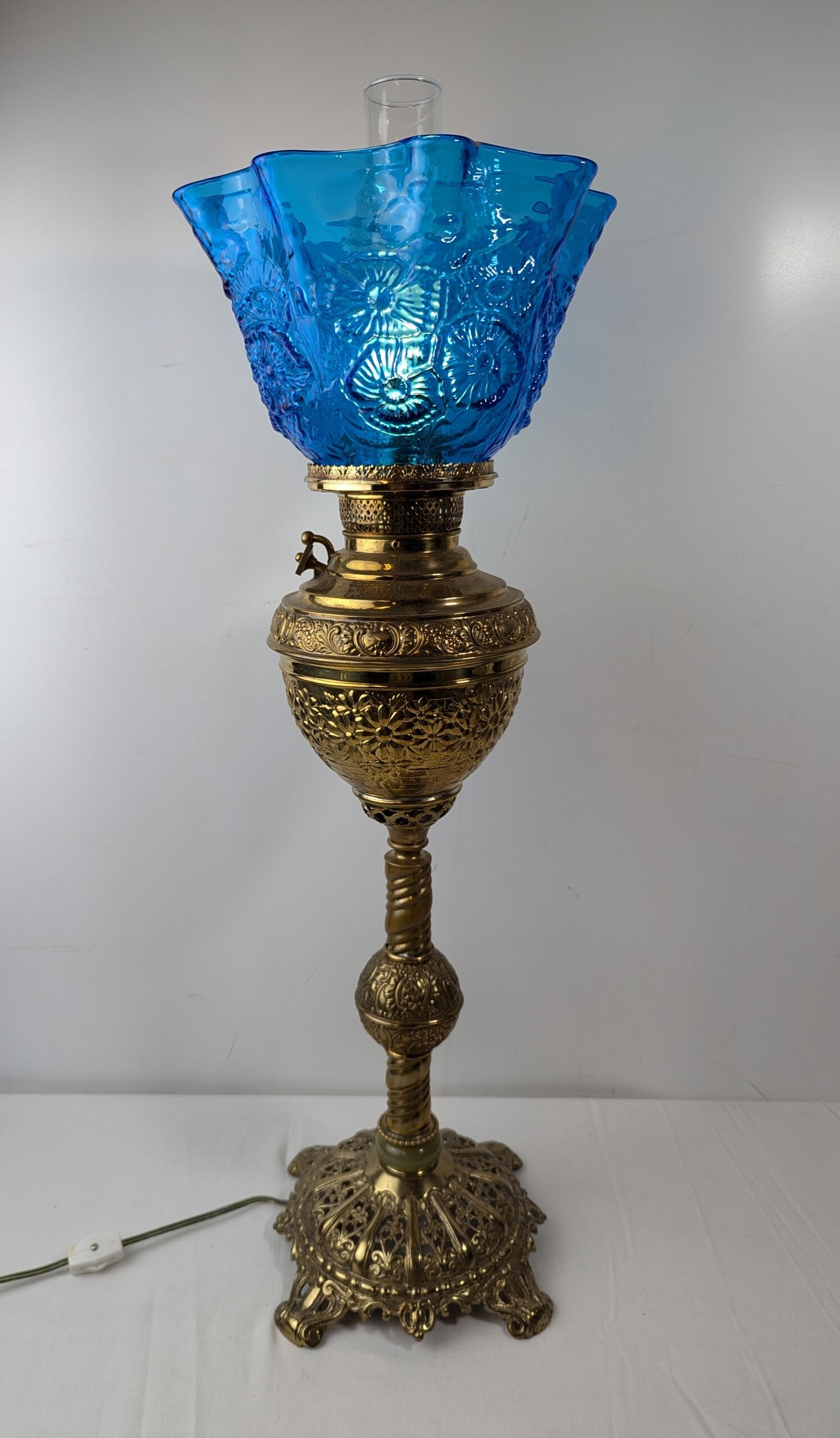 Fenton Blue Glass New Juno No. 2 Electrified Oil Lamp W Brass Base - Etsy