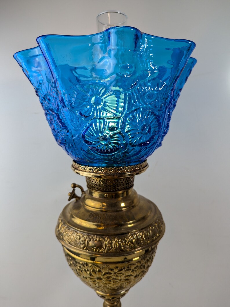 Fenton Blue Glass New Juno No. 2 Electrified Oil Lamp W Brass Base - Etsy