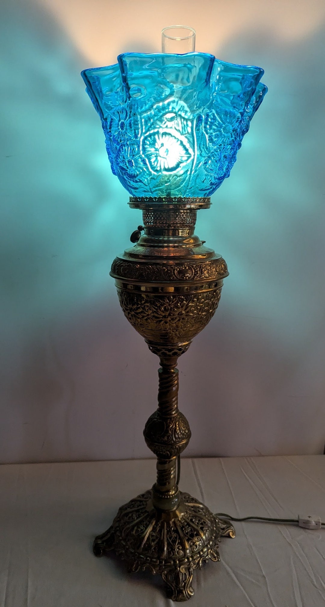 Fenton Blue Glass New Juno No. 2 Electrified Oil Lamp W Brass Base - Etsy
