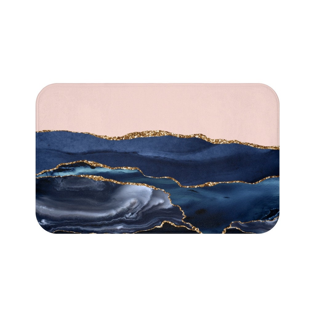 Marble Bath Mat Modern Bathroom Bohemian Bath Mat Blue | Etsy