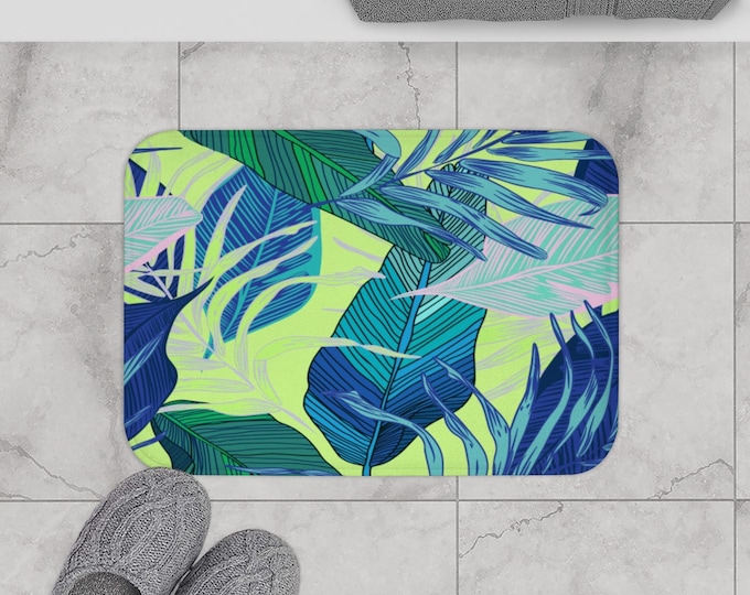 Tropical Bath Mat Jungle Print Modern Bathroom Decor Coastal Bathroom ...