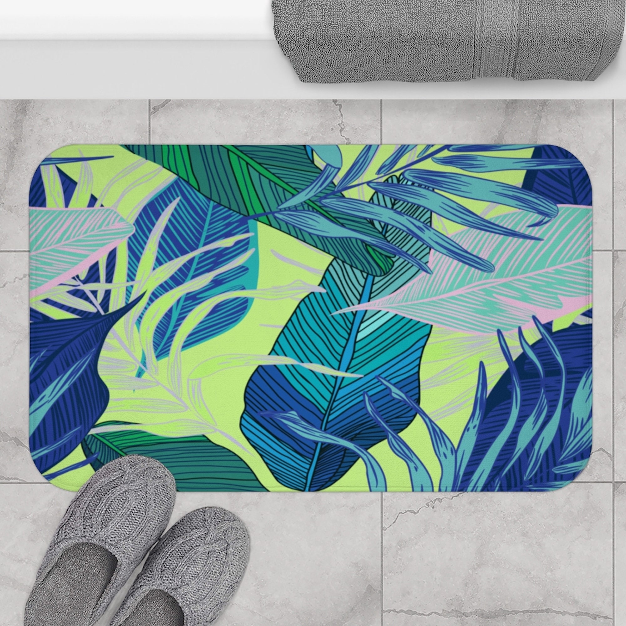Tropical Bath Mat Jungle Print Modern Bathroom Decor | Etsy