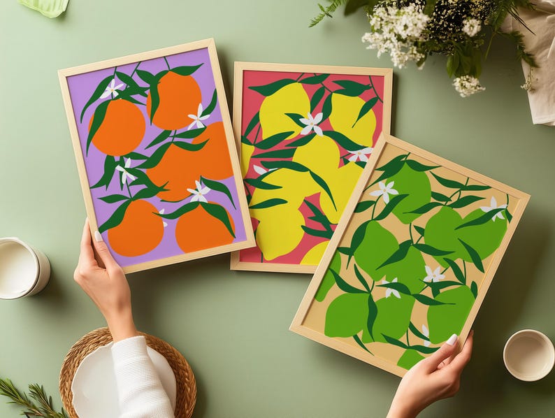 Fruit Kitchen Art Print Set, Colorful Citrus Graphic Art - Etsy