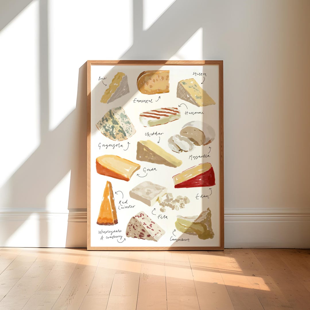 Cheese Art Print / Kitchen Aesthetic Wall Art / Hand Painted Art Print ...
