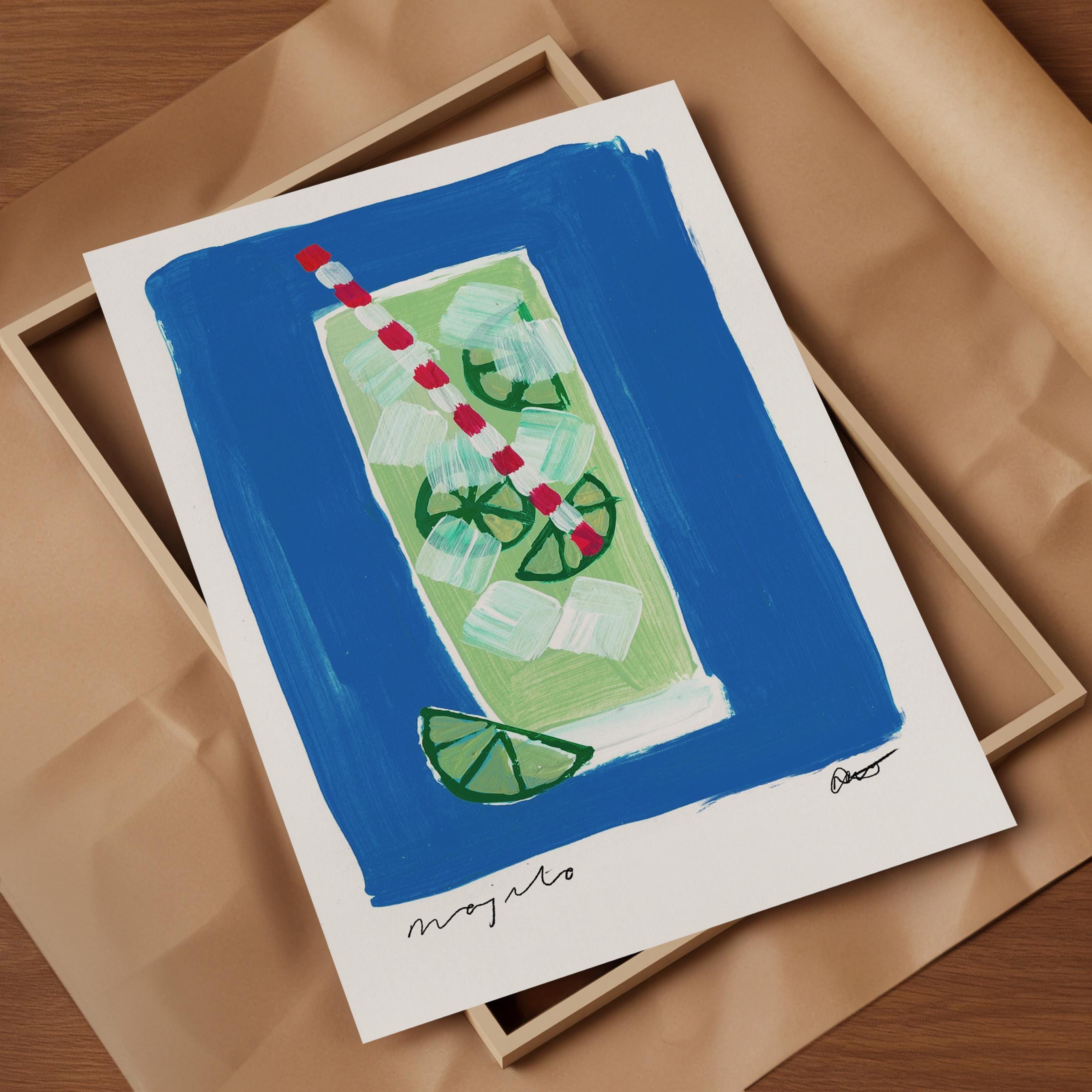 Mojito Painting Art Print / Hand Painted Abstract Art Print / Cocktail ...