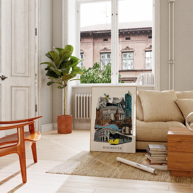 Manchester Landmarks Art Print: Hand-drawn Cityscape Poster - Etsy