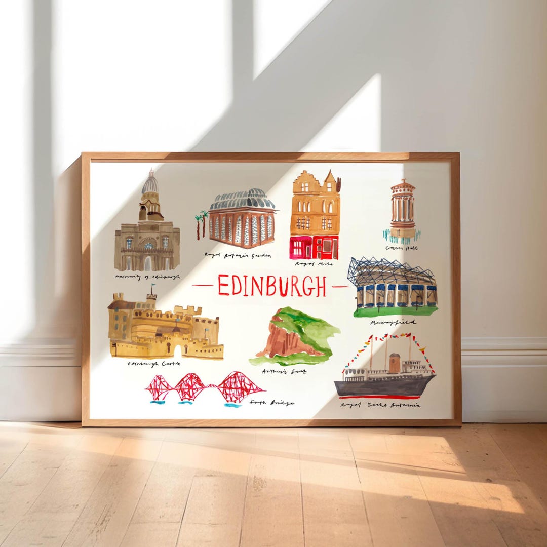 Edinburgh Hand Painted Art Print / Edinburgh Landmarks Poster ...