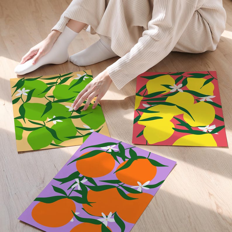 Fruit Kitchen Art Print Set, Colorful Citrus Graphic Art - Etsy