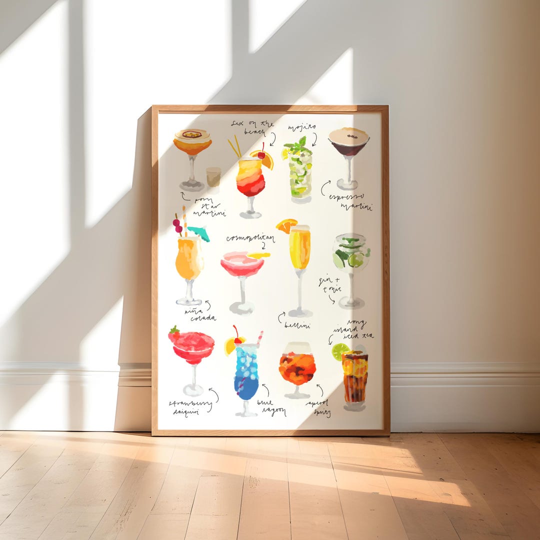Classic Cocktails Art Print, Colorful Kitchen & Bar Decor - Etsy
