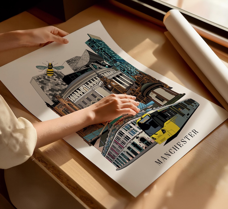 Manchester Landmarks Art Print: Hand-drawn Cityscape Poster - Etsy