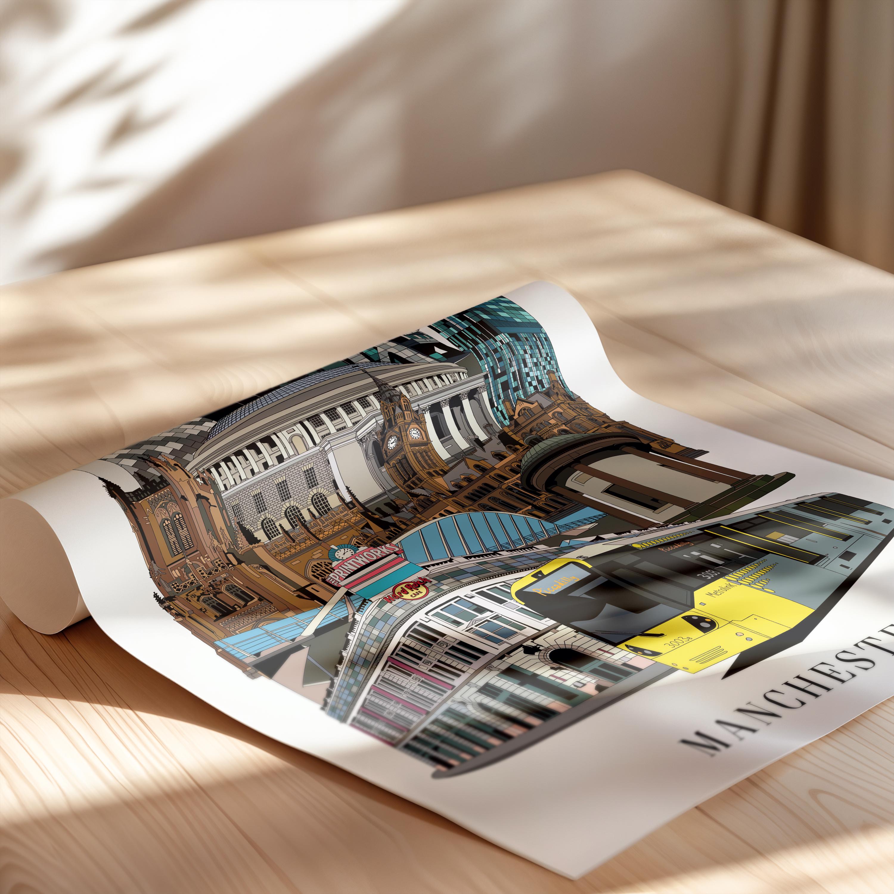 Manchester Landmarks Art Print: Hand-drawn Cityscape Poster - Etsy