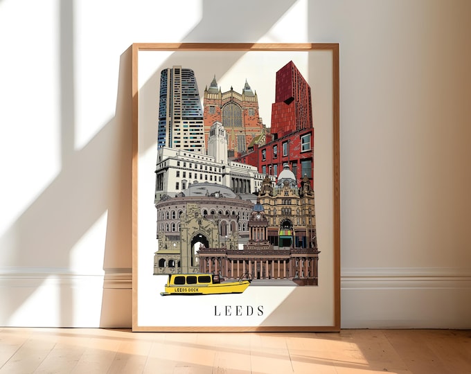 Leeds Landmarks Art Print, Leeds Landmarks Poster, West Yorkshire ...