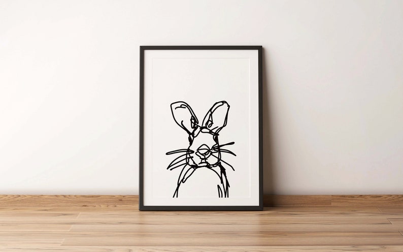 Rabbit Line Drawing Children's Art Print / Kids Bedroom / - Etsy