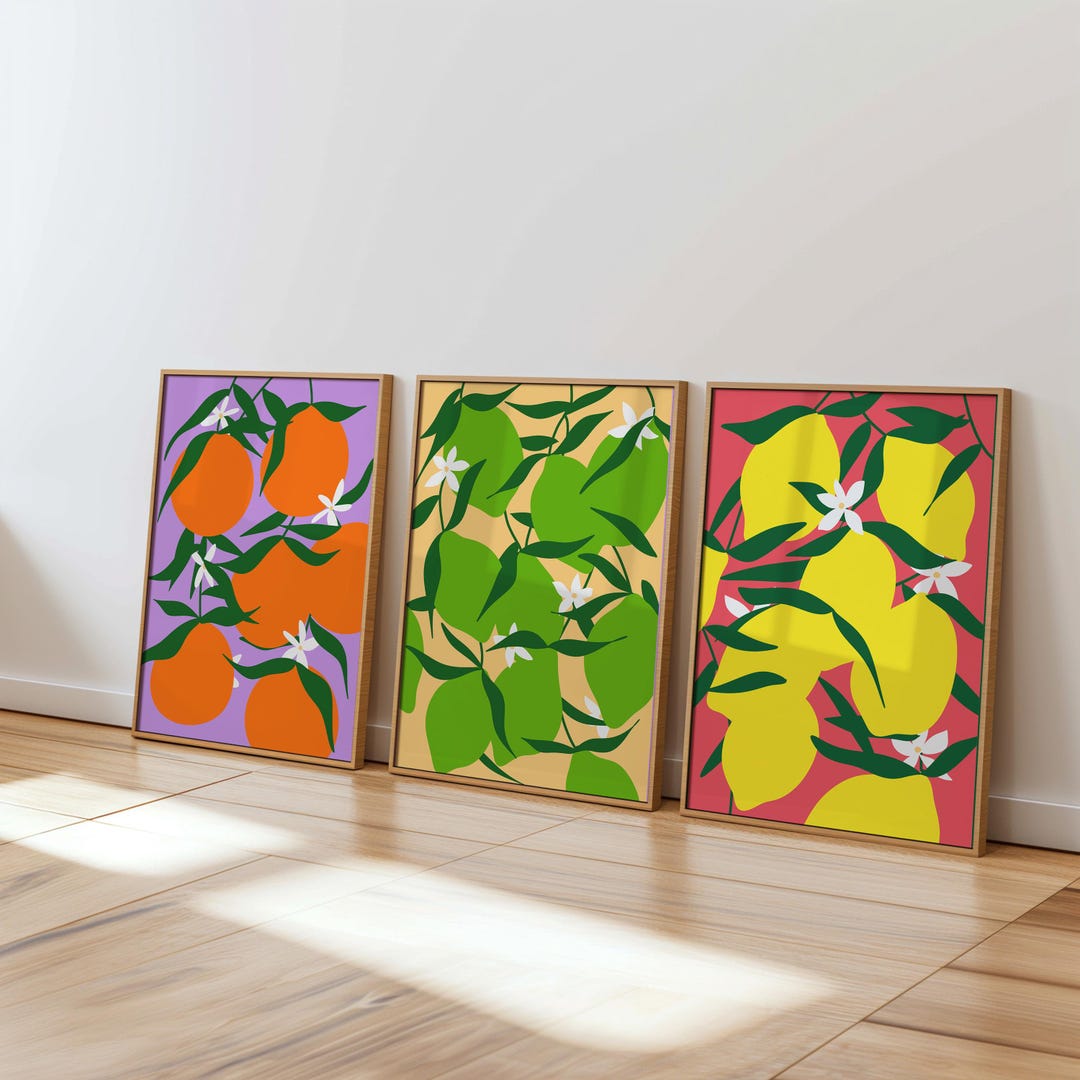 Fruit Kitchen Art Print Set, Colorful Citrus Graphic Art - Etsy