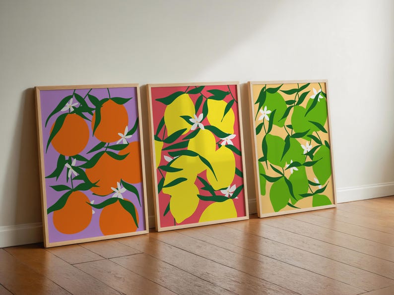 Fruit Kitchen Art Print Set, Colorful Citrus Graphic Art - Etsy