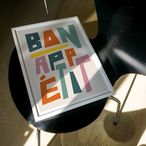 Bon Appetit Typography Art Print, Colorful Kitchen Wall Decor - Etsy