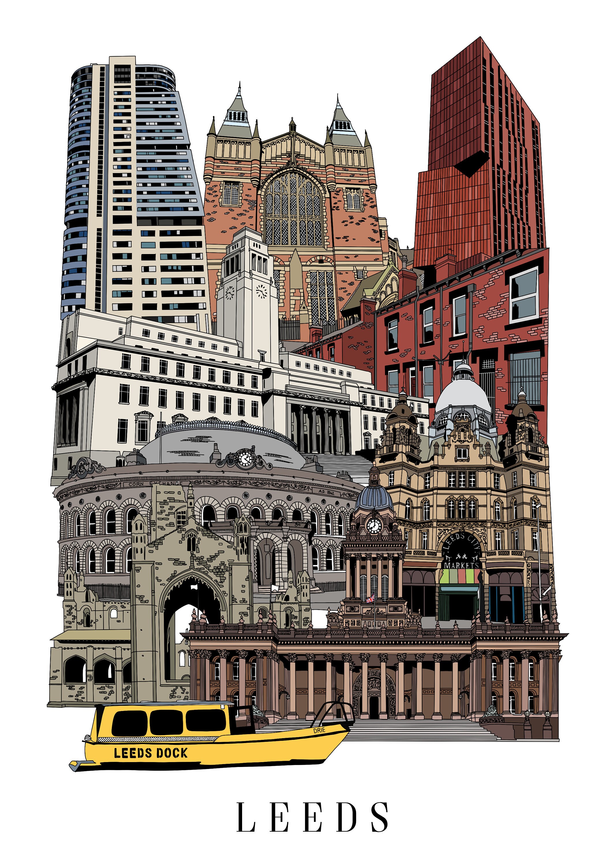 Leeds Landmarks Art Print / Leeds Poster / Leeds Gift / Leeds - Etsy