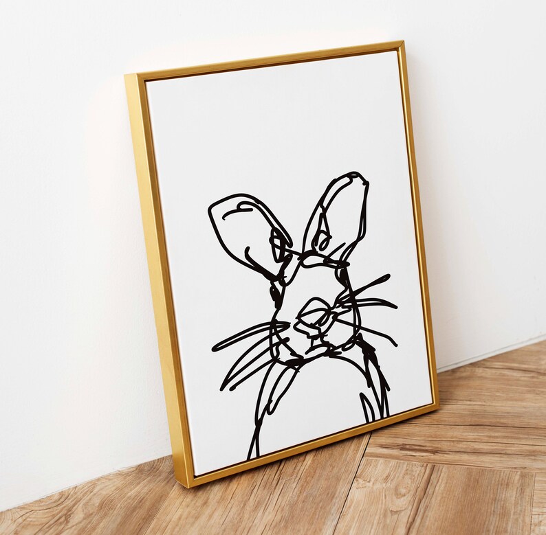 Rabbit Line Drawing Children's Art Print / Kids Bedroom / - Etsy