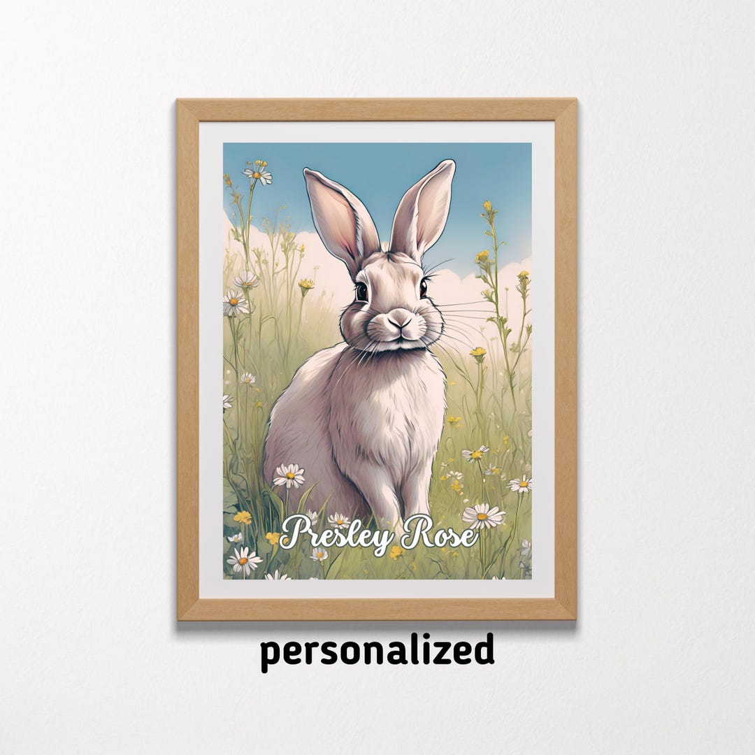 Printable Rabbit Poster With Custom Name - Rabbit Nursery Art - Rabbit ...