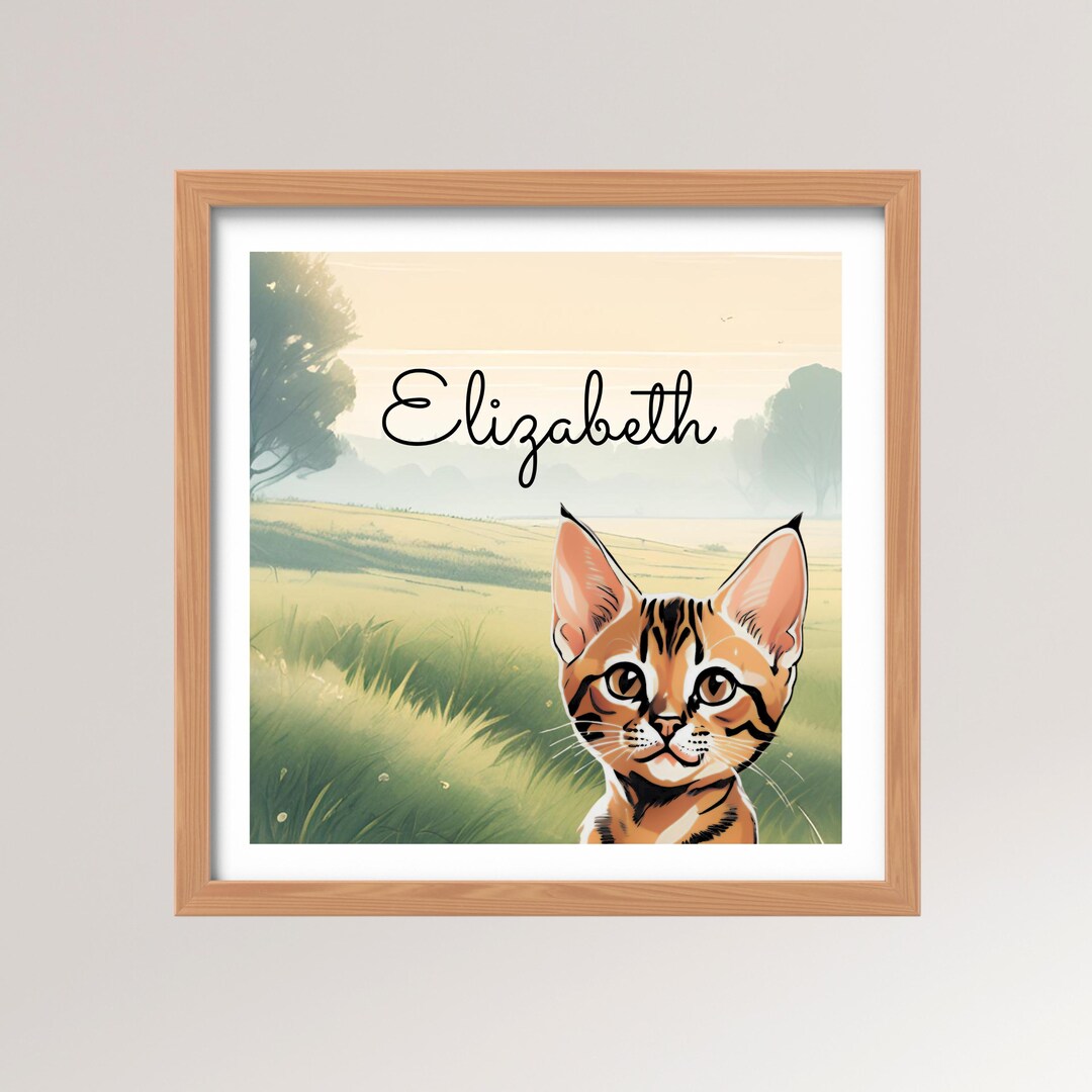 ELIZABETH Square Poster Print With Bengal Cat - 20in Poster With Bengal ...